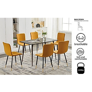 FurnitureR Scandinavian Dining Chair Set of 4, Dining Room Side Chairs Accent Chairs with Black Gold Metal Legs Comfortable for Kitchen, Lounge, Living Room, Set of 4, Yellow
