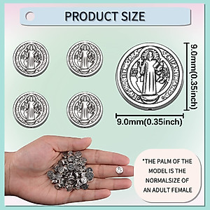 60Pcs Alloy Jesus Cross Saint Benedict Medal Religious Spacer Beads Charms Flat Round Double-Sided Loose Beads For DIY Catholic Rosary Beads Necklace Bracelet Jewelry Making