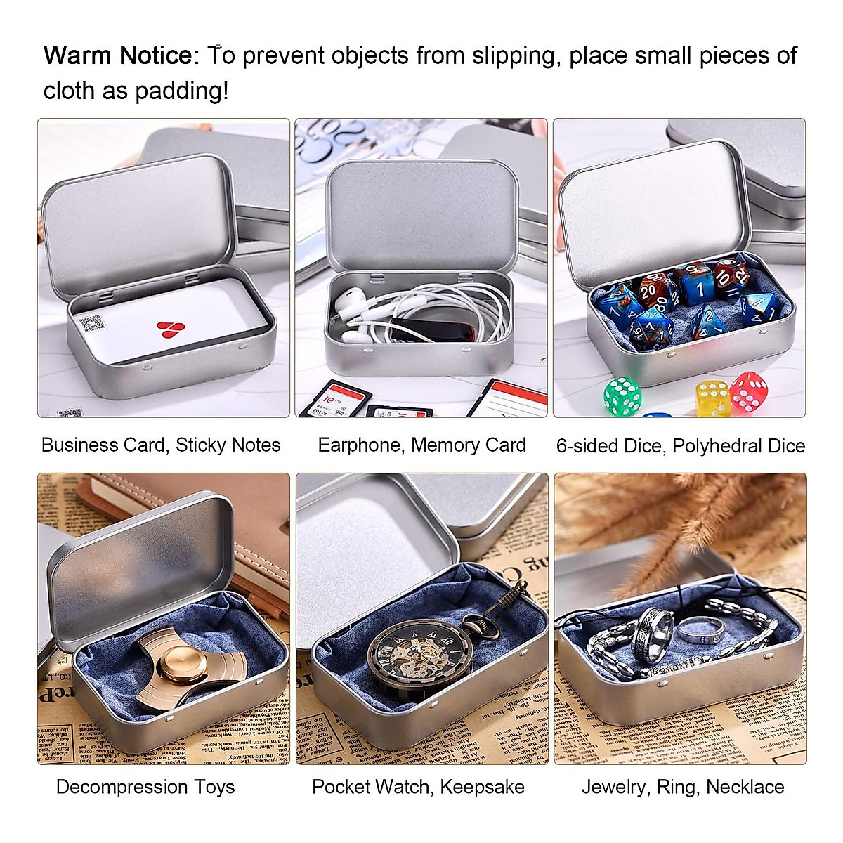 3 Pack 3.75 by 2.45 by 0.8 Inch Silver Metal Rectangular Empty Hinged Tins Box Containers with Lids Mini Portable Box Small Storage Kit, Home Organizer