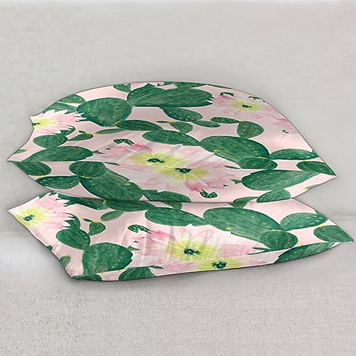 Cactus Floral Flower Satin Pillow Cases Silk Satin Pillowcase for Hair and Skin Standard Set of 2 Super Soft Silk Pillowcase with Envelope Closure (20x26 in)