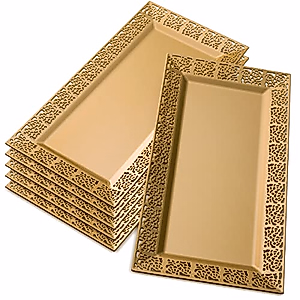 Silver Spoons DISPOSABLE LACE TRAYS | for Upscale Wedding & Dining | 6 pc | Gold | 14' x 7 . 5'