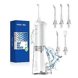 Medcodes Water Dental Flosser Pick for Teeth - 3 Modes Cordless Oral Irrigator 300ML Portable with 5 Jet Tips, 40 Days Rechargeable IPX7 Waterproof Water Dental for Cleaning for Home Travel(White)