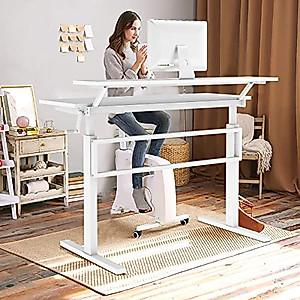 Tangkula Standing Desk, 2-Tier Height Adjustable Sit to Standing Desk, Computer Desk Workstation with Monitor Stand & Foldable Crank Handle, Ergonomic Home Office Desk (White)