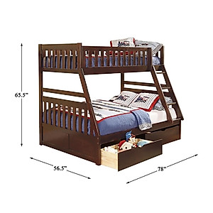 Pemberly Row Wood Twin Over Full Bunk Bed with Storage Boxes in Dark Cherry
