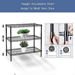 3 Tier Wire Shelving Unit, Adjustable Wire Rack, Metal Storage Shelves for Kitchen, Pantry, Laundry, Bathroom, Closet (13.5" D x 23" W x 31.5" H, Black)