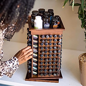 Oil Life - Premium Rotating Wooden Essential Oil Rack with Drawer | Aromatherapy Storage Solution for 182 Bottles | Display Holder for All 15ml Essential Oil Brands (Bottom Drawer Included)