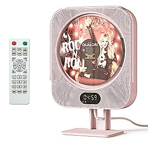 Desktop Vertical CD Player & Wall CD Player for Home with IR Remote Control,Bluetooth Speakers,Wall Mounted CD Music Playe Supports U Disk/SD Card/AUX/FM Radio-Pink