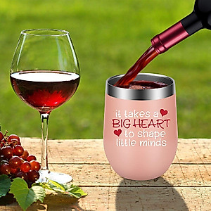 LEADO Teacher Gifts for Women, Teacher Appreciation Gifts - Funny Thank You Gifts, Christmas, Birthday Gifts for Teachers - It Takes a Big Heart to Shape Little Minds Wine Tumbler, 2 Pack