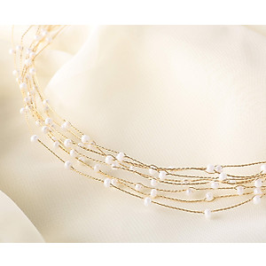 BABEYOND Bridal Headpiece Wedding Headband - Pearl Vintage Wedding Hair Bands for Brides with Lace Ribbon (White Beads)