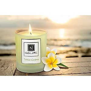 Nabila K Tahitian Gardenia Soy Based Candle with Cotton Wick - Aromatherapy Candle with Essential Oils - Christmas, Birthday Gifts for Home Ambiance Bedroom Decor - 14 oz