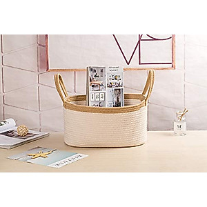 YUKIMOCOO Rope Basket with Handles, Small Storage Basket, Woven Rope Basket Baby and Kids Room Toy Storage, Towel Storage Basket, Store Basket, Basket for Candy- (S Square 21 cm 20 cm 23 cm) …