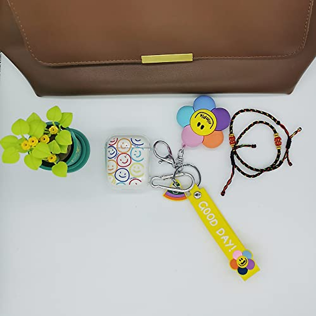 Compatible with AirPods Case Smile, Clear Smooth Soft TPU Cartoon 3D Cute Smile Face Design with Keychain Cover for Airpods 1/2, Kids Girls Women Funny Kawaii Cute Case for AirPods 1&2 Generation