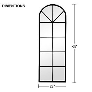 ZMYCZ Floor Full Length Mirror, Black Arched-Top, Large Window Pane Mirror, Wall Mounted Mirror, 65"x22" Standing Mirror Hanging or Leaning, Body Mirrors for Bedroom, No Stand