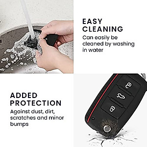 kwmobile Silicone Key Fob Cover Compatible with VW Skoda SEAT 3 Button Car Key - Don't Touch My Key White/Black/Red