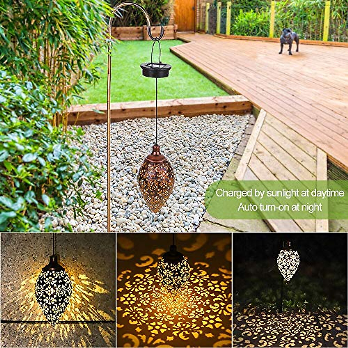 Tomshine Hanging Solar Lights Solar Lantern LED Garden Lights Metal Lamp Waterproof for Outdoor Hanging Decor (2 Pack)