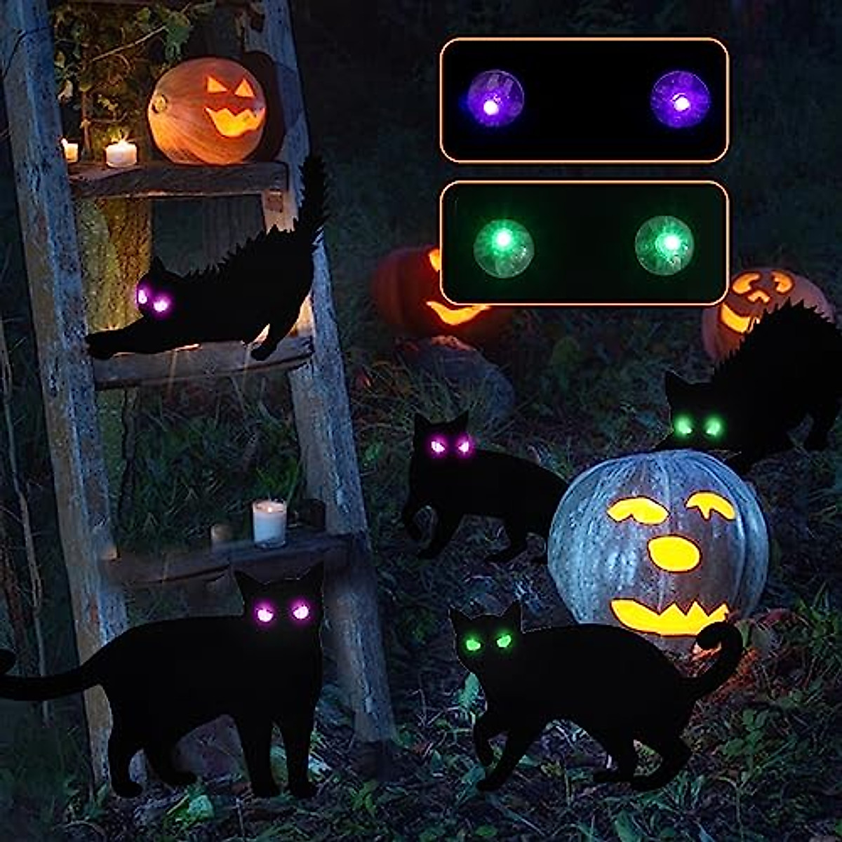 6 Pack Halloween LED Glowing Eyes Black Cat Glow in The Dark with Lights Outdoor Outside Halloween Decorations Scary Yard Signs Garden Decor Lawn for Pathway Stake Waterproof Thickened Silhouette