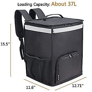 KISLANE 37L Insulated Food Delivery Backpack, 12.71’’x11.6’’x15.5’’ Food Delivery Backpack with Cup Holder, Food Delivery Bag for Food/Drink（Black）