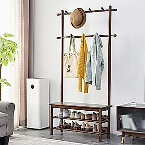 FOLREORP 3-in-1 Hall Tree Entryway Coat Rack solid wood Freestanding Coat Rack with Shoe Bench and Shoes Organizer Shelves Coat Tree Stand for Bedroom Foyer Entryway bench Hallway Living Room