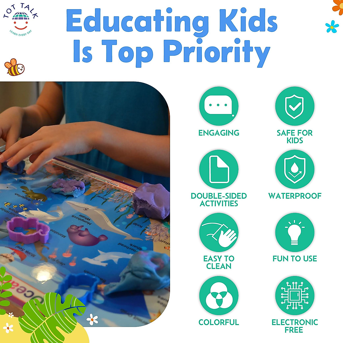 Tot Talk Mountain Animals Educational Placemat for Kids – Made in USA – Durable, Double-Sided, Learning Placemat with Mountain Wildlife & Nature Facts & Coloring– Waterproof, Wipeable, 17.5” x 11.5”