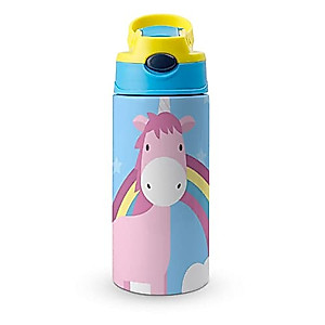 Thermos Cup 500Ml Rainbow Unicorn Insulated Water Bottle With Straw For Sports And Travel 7.5x2.7 in