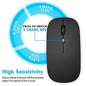 UrbanX Bluetooth Rechargeable Mouse for Dell Latitude 3420 Laptop Bluetooth Wireless Mouse Designed for Laptop/PC/Mac/iPad pro/Computer/Tablet/Android Onyx Black