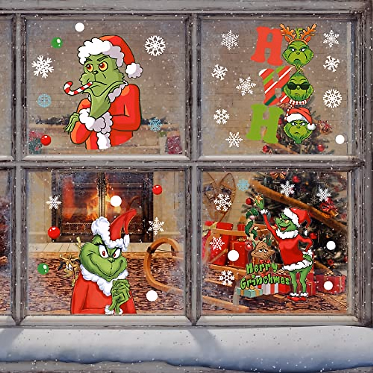 9 Sheets Christmas Decorations Window Clings - 102pcs Christmas Window Stickers Double-Sided with Christmas Tree Reindeer Snowflakes Decals for Christmas Holiday New Year Home School Party Supplies