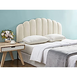 Ball & Cast Tufted Velvet Upholstered Headboard Channel, Queen Full Size Bed Adjusted Height 42-50 inch, Cream