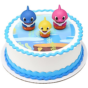 DecoSet Baby Shark Cake Topper, 3-Piece Set with Mom, Dad and Little One, Adorable Decorations with Collectible Figurines