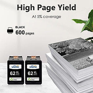 WIZINK 62 62XL Ink Cartridges Replacement 2black Ink cartridges for HP Ink 62 XL 62xl for Printer Envy 5660 7645 5540 7640 5643 5663 Officejet 5740 200 5746 5745 OfficeJet Mobile 200, 250 (2 Black)