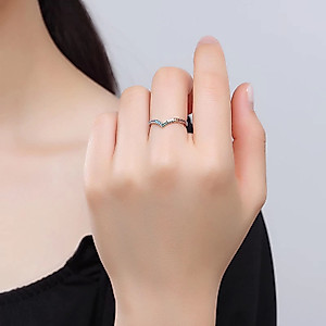 Qings 925 Sterling Silver Chevron Ring, Colorful Cubic Zirconia V Shape Stackable Ring Promise Ring Wedding Ring Engagement Ring for Women Birthday Gifts