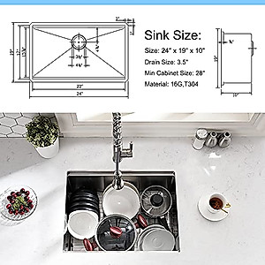 24 Inch Undermount Kitchen Sink, BoomHoze 24 x 19 Inch Stainless Steel Undermount Workstation Sink 16 Gauge Single Bowl Kitchen Sink Deep Bar Prep Sink with Accessories
