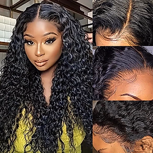 Alimog Water Wave Lace Front Wig, 100% Human Hair, Natural Color, 180 Density, 22-22.5 Inch Cap, Can Be Dyed and Curled