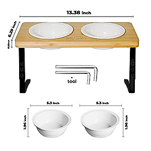 PEJOYT Elevated Cat Ceramic Bowls - Adjustable Tilted Bamboo Raised Dog Bowls for Small Dogs Pet Food and Water Dish Feeder with Stand