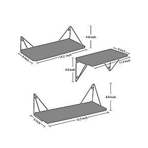 Coral Flower Space Saving Floating Mounted Set Of 3 Rustic Wood Wall Shelves Hanging Shelves for Decor and Shelving in Living Room, Bedroom and Bathroom