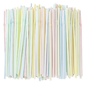 [200 Pack] 8.5" High Flexible Plastic Straws,Bendable Disposable Drinking Straws -Striped Assorted Colors for Home Use Milk Juice Drinks