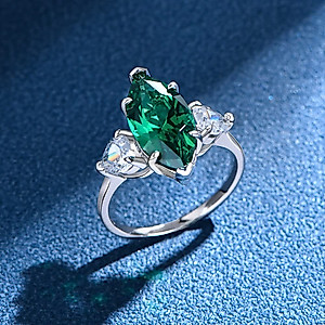 Women's Ring, Gifts For Mother's Day Personalized Mother Ring 925 Sterling Silver Artisan Handcrafted Designer collection (Color : Green, Size : 8)