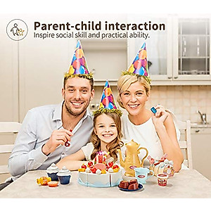 Birthday Cake Toys Set, Geyiie Cake Play Tea Party Dessert Set with Light, 88 PCS Pretend Play Cutting Food with Chocolate,Fruit Decor,Candles and More,Gift Choice for Toddlers Boys Girls