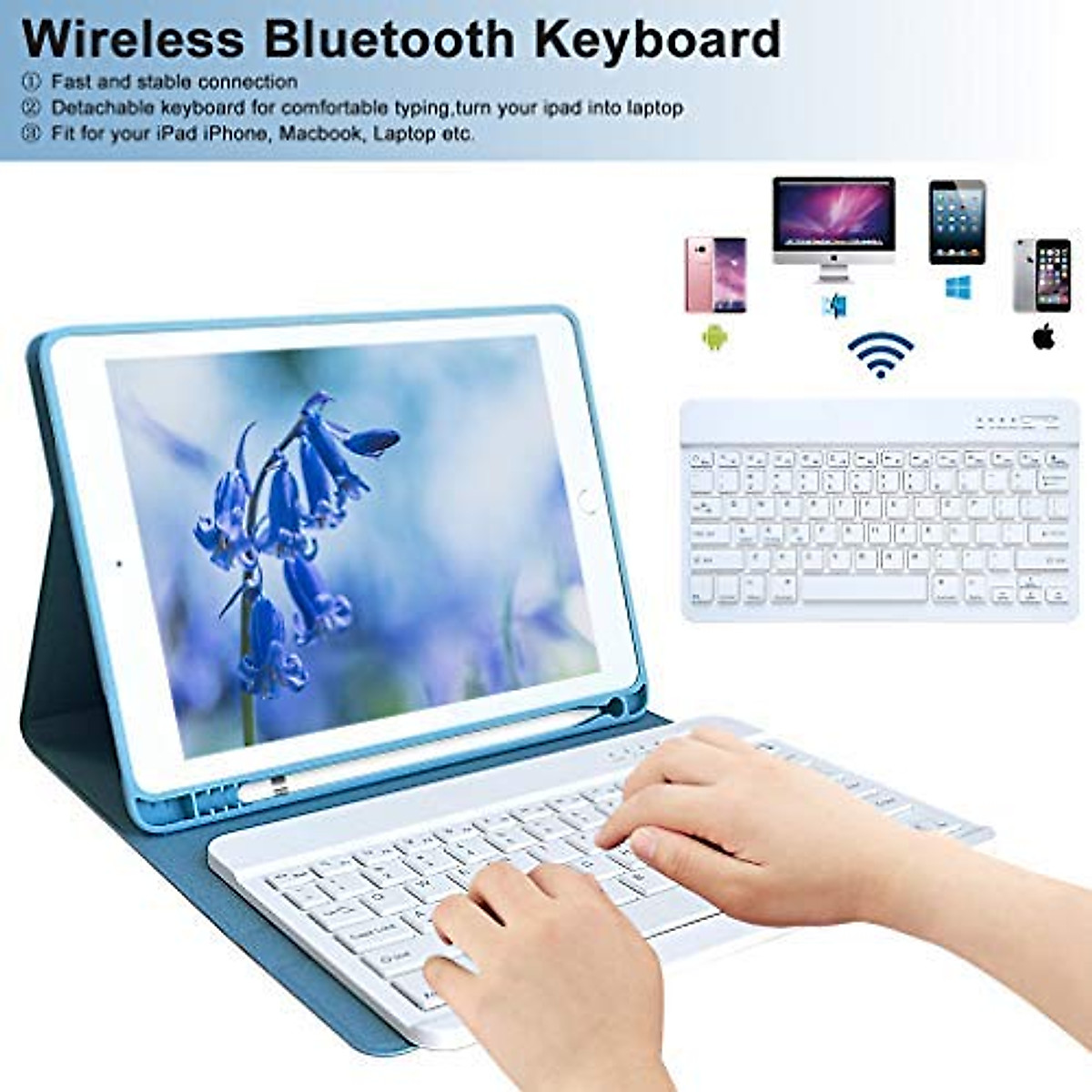 KBCASE Keyboard Case for iPad 6th Generation 2018/5th Gen 2017/iPad Pro 9.7 inch/iPad Air 2 & 1 Detachable Bluetooth iPad Pro 9.7 Case with Keyboard, Built in Pencil Holder