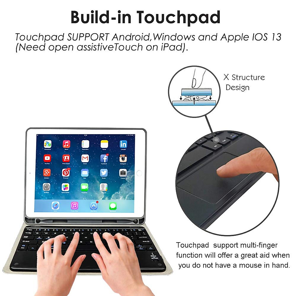 eoso iPad Keyboard Case for iPad Mini 4/iPad Mini 5 iPad Cover with Keyboard Built-in Touchpad & Pencil Holder (Black)