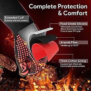weeee BBQ Gloves, Heat Resistant Oven Mitts Grilling Gloves - 1472℉ Extreme Heat Resistant, Oven Gloves Silicone - Cooking Gloves for Grilling, BBQ, Baking, Welding (A Pair)