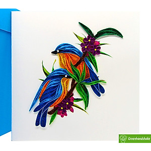Bluebirds, Quilling Card 3D,Unique Dedicated Handmade, Design Greeting Card for Birthday, Valentine's Day, Mothers Day, Spring, Fathers Day, Graduation, Wedding, Anniversary, All Occasion,6"x6"