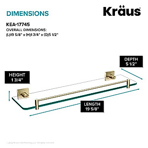 Kraus Ventus Glass Bathroom Shelf with Rail, Brushed Gold Finish, KEA-17745BG