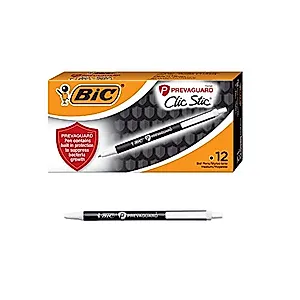 BIC PrevaGuard Clic Stic Ballpoint Pen With Built-in Protection To Suppress Bacteria Growth, Medium Point (1.0mm), Black, 12-Count