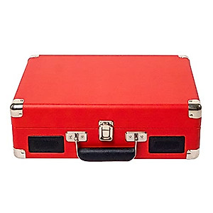VICTOR Metro 3-Speed Portable Suitcase Turntable Record Player with Dual Bluetooth in & Out and Built-in Stereo Speakers, Red