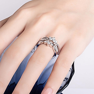 CannyCat Vine Moissanite Ring Enhancers 2 pieces Wrap Guard for Moissanite Engagement Anniversary Ring Platinum-Plated Silver Curved Eternity Wedding Bands for Women Stacking Rings (7)