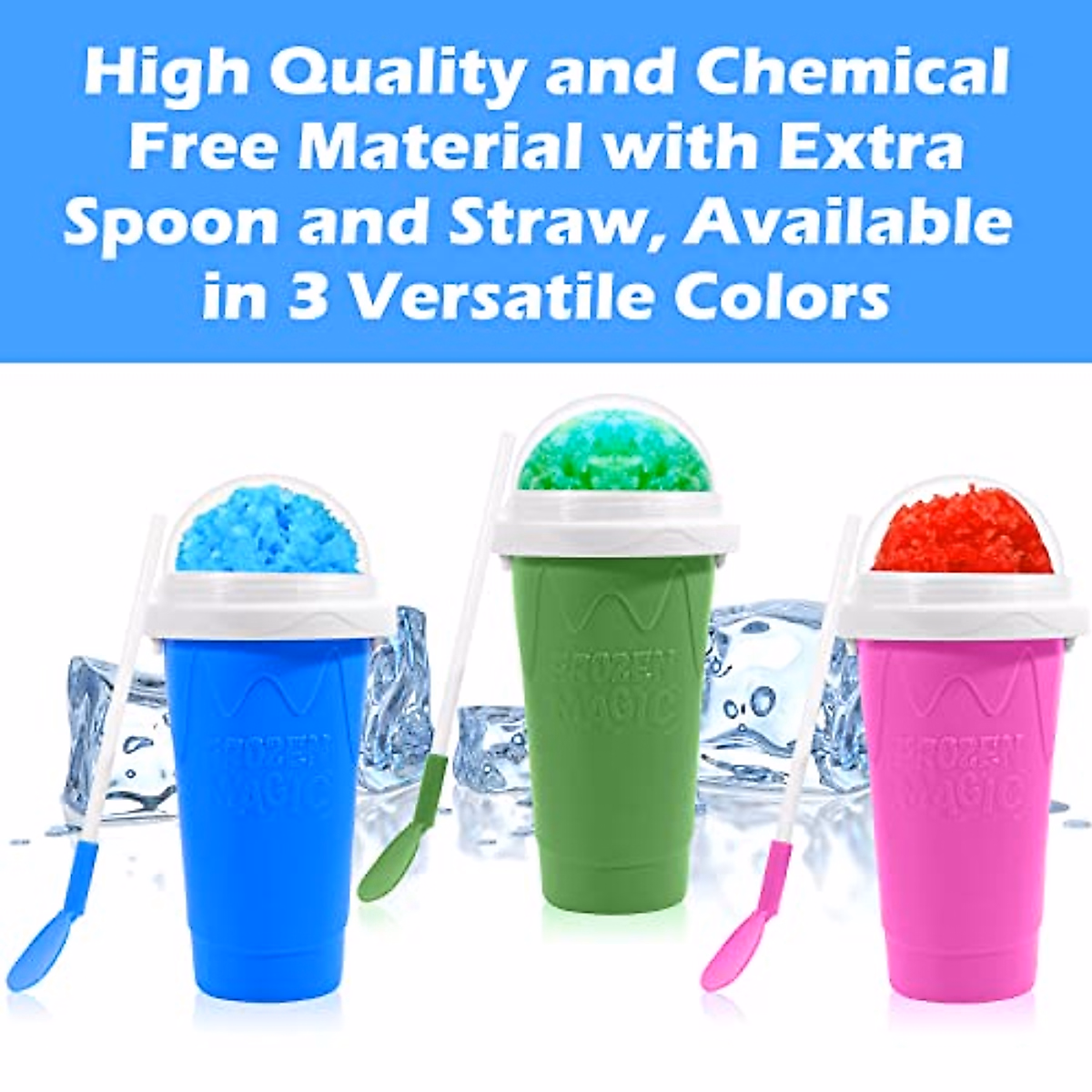 Ragnify Slushy Cup Slushie Maker Ice Cup Silica Cup Pinch Cup Summer Cooler Smoothies Cup Double Layer Squeeze Cup Slush Maker Cup Home DIY Smoothie Cup for Children and Adult (Green)