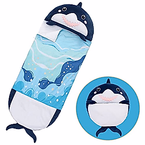 Kids Sleeping Bags with Pillow?Pillow & Sleepy Sack, Portable and Foldable, Lightweight and Breathable, 2 in 1 Pillow&Sleeping Bags for Spring and Summer, Gift for Kids(M-54“x 20” Shark)