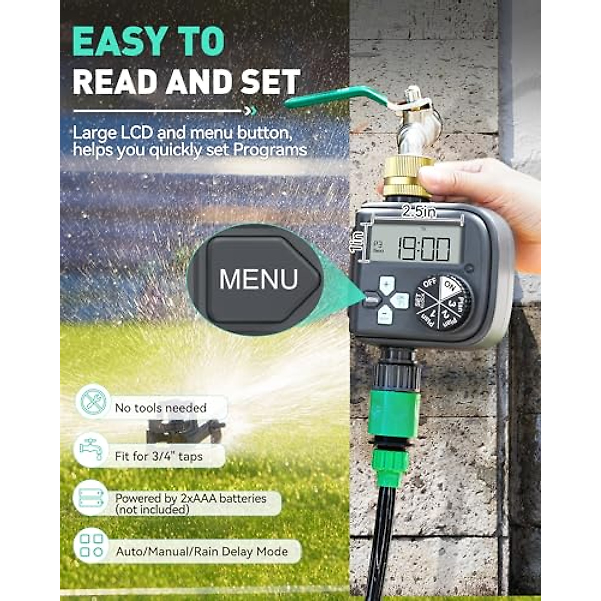 RAINPOINT Sprinkler Timer with 3 Different Programs, Waterproof Hose Timer Brass Inlet, Water Timer with Rain Delay/Manual/Automatic Irrigation Timer System, 1 Outlet