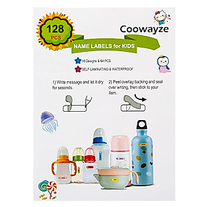 Baby Bottle Labels for Daycare, 128 PCS Toddler Daycare Labels Waterproof, Self-Laminating, Dishwasher Safe, Preschool Labels for Sippy Cup, Lunch Box, Name Labels Stickers for Kids School Supplies