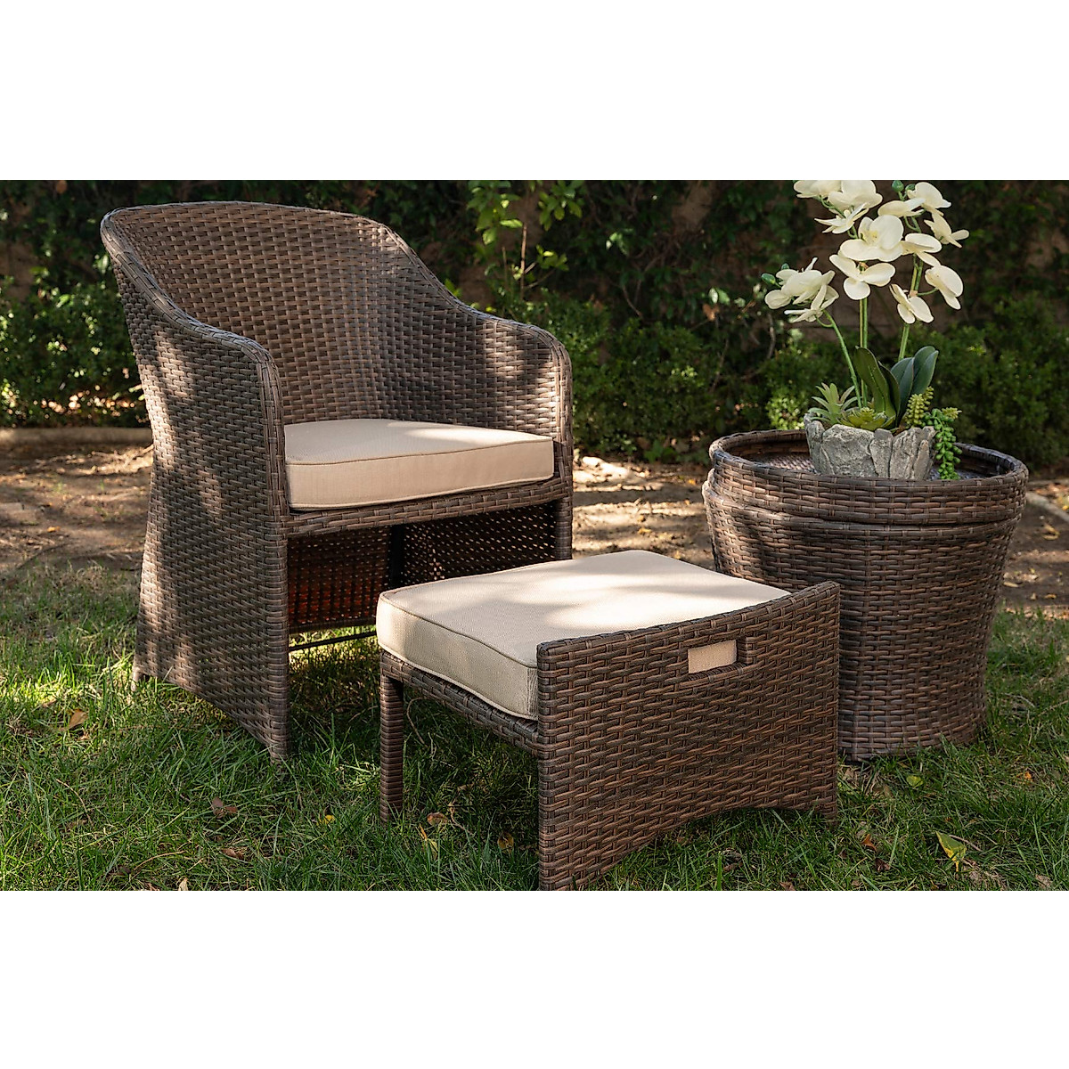 Barton 5 Piece Bistro Sofa Set w/Cushions 2 Chairs 2 Ottomans Multipurpose Outdoor Patio Wicker Rattan Furniture Space Saving